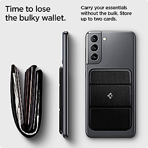 Spigen Smart Fold Phone Card Holder for Back of Phone, Stick on Phone Wallet, Credit Card Wallet with 3M Sticker Designed for All Smartphones - Black
