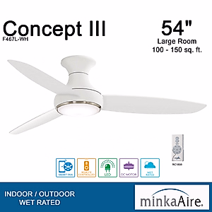 Minka-Aire F467L-WH Concept III 54" Hugger with LED Lights, White