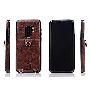 Jaorty PU Leather Wallet Case for Samsung Galaxy S9 Plus Necklace Lanyard Case Cover with Card Holder Adjustable Detachable Anti-Lost Neck Strap Case for Samsung Galaxy S9 Plus,Blue