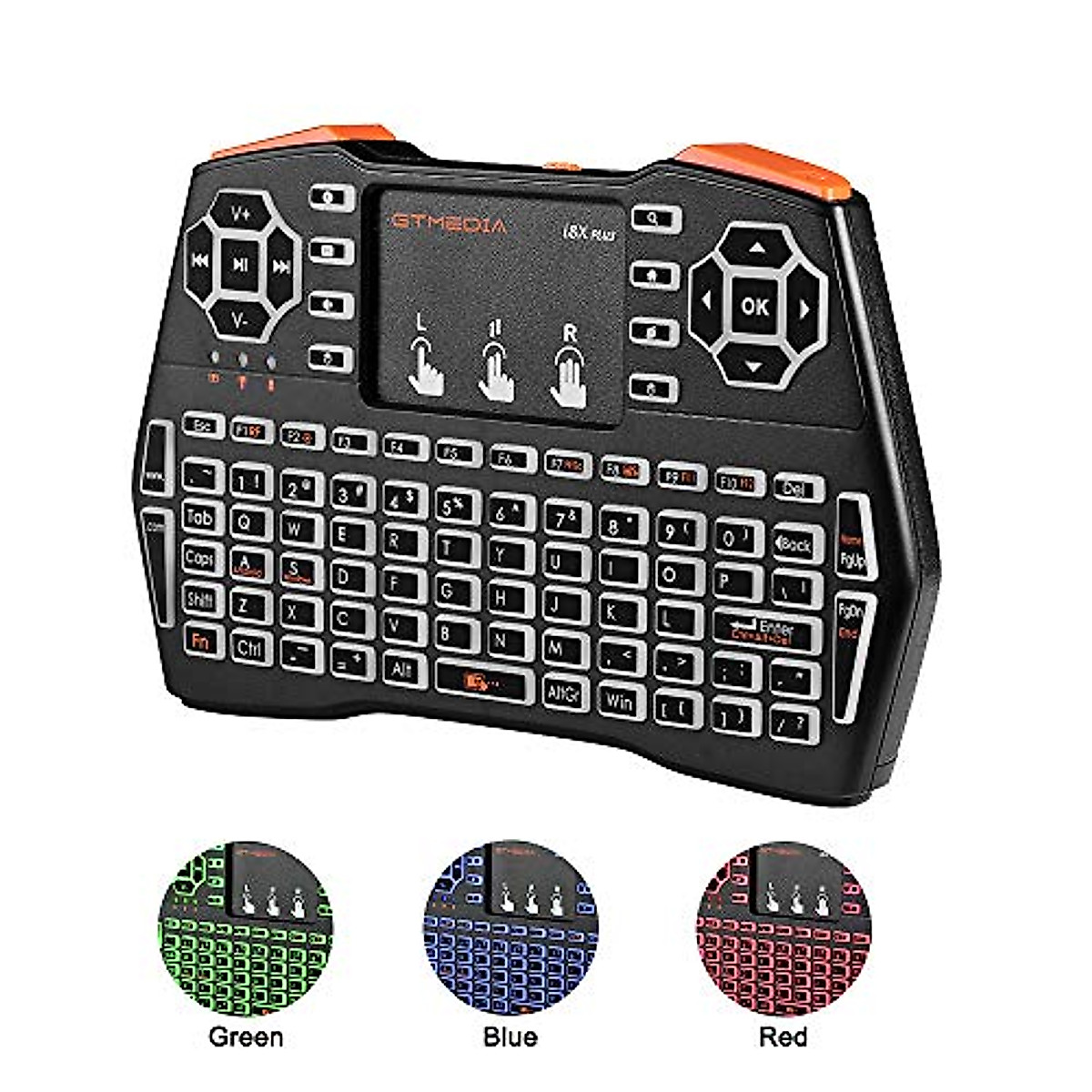 GTMEDIA 2.4G Mini Wireless Keyboard with Touchpad, USB Rechargeable Backlit QWERTY Keypad Remote Controller 92 Keys Gaming Mouse Combo for Laptop/Smart TV