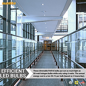 Sunlite LED PAR16 Dimmable, Short Neck Recessed Spotlight Light Bulb, 6-Watt, (50W Halogen Replacement) 500 Lumens, Medium E26 Base, 90 CRI, ETL Listed, 6 Count, 5000K Daylight