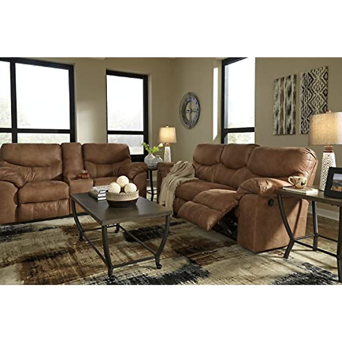 Signature Design by Ashley Boxberg Oversized Faux Leather Manual Pull Tab Reclining Sofa, Brown