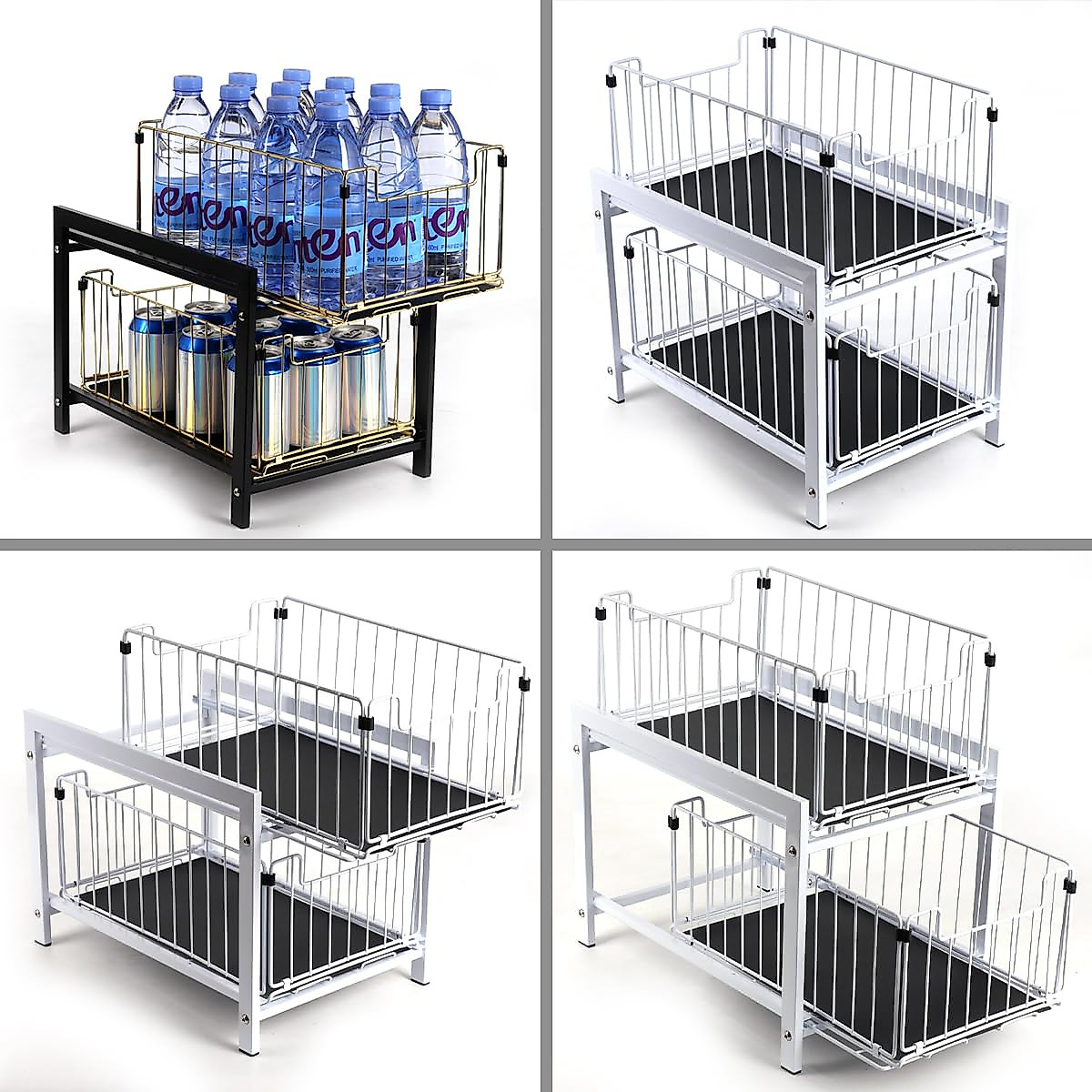 IIF Under Sink Organiser White 2 Tier Sliding Basket Drawers Storage Organisation Pull out Sink Shelf Cabinet Rack for Bathroom Kitchen Pantry