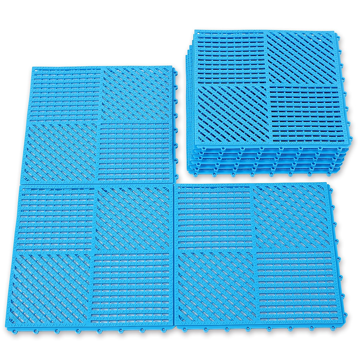 wiiiw 9 Pack Interlocking Rubber Floor Tiles Soft Non-Slip Outdoor Shower Mat with Drainage Holes for Slippery Areas, 12"×12" Blue