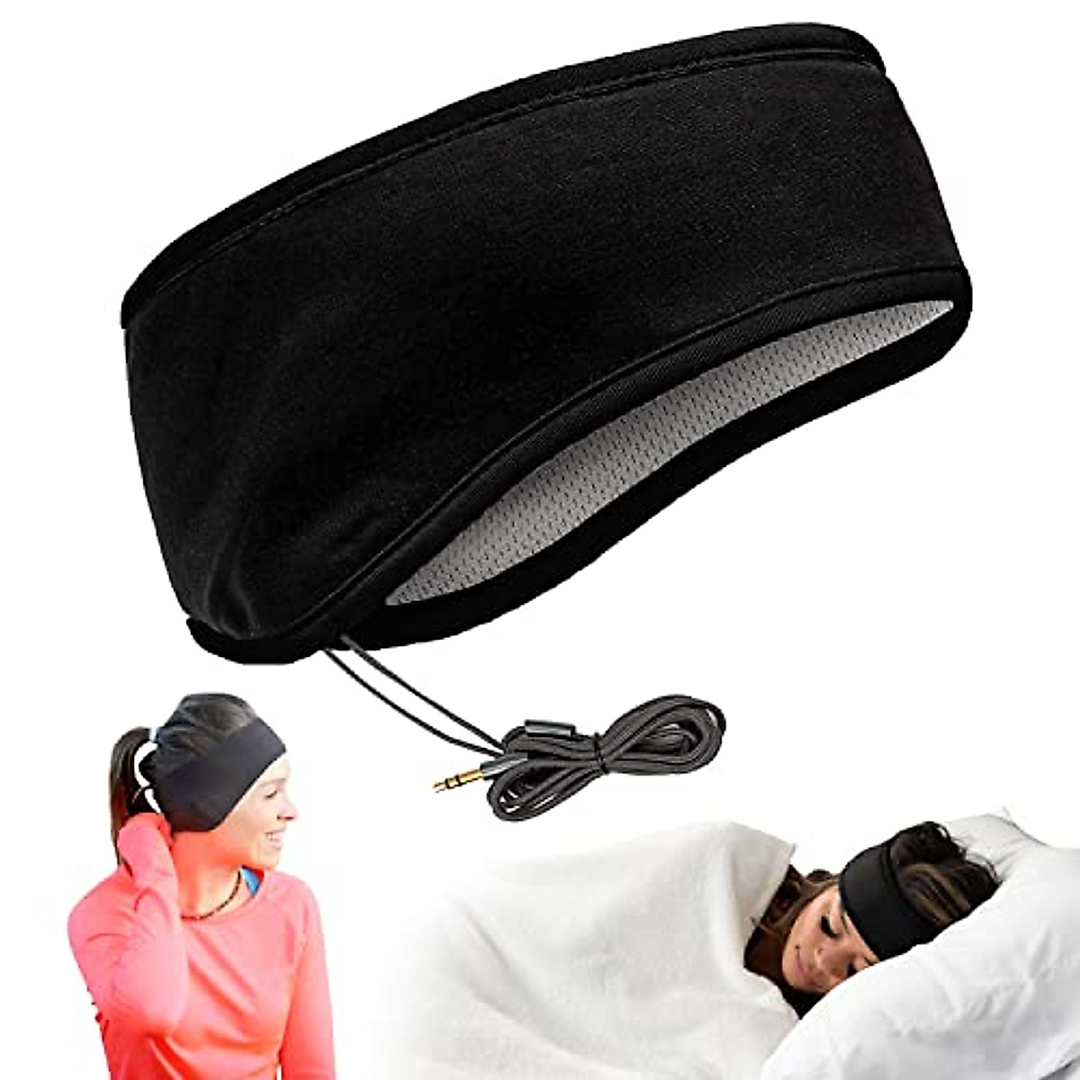 CozyPhones Sleep Headphones - Over Ear Headphones from Ultra Thin Cool Mesh Wired for Side Sleepers, Meditation, Running, Laptop, and Phone - Black