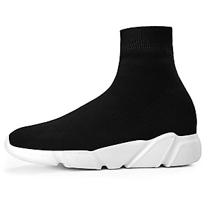 SUNROLAN Fashion Sneakers for Women and Men Lightweight Athletic Running Shoes Breathable Walking Sock Shoes(7008-1, Black 40)