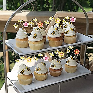 30 PCS Bumble Bee Cupcake Toppers Resin Little Figurine Bee Oh Babee Sunflower Cupcake Picks for Bee Theme Baby Shower Kids Boys Girls Birthday Party Cake Decorations Supplies