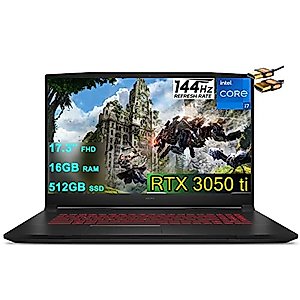 MSI Katana GF76 17 Gaming Laptop 17.3” FHD IPS 144Hz Display 11th Gen Intel 8-Core i7-11800H 16GB RAM 512GB SSD GeForce RTX 3050 Ti 4GB Backlit USB-C Nahimic Win10 Black + HDMI Cable