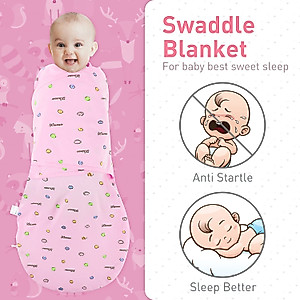 Knirose 3-Way Adjustable Wearable Swaddle Blanket Sleep Sack, Easy Diaper Changing Transition Sleeping Bag Swaddles with Bottom Zipper, Infant Wrap Blankets for Newborn Baby Boys Girls, 100% Cotton
