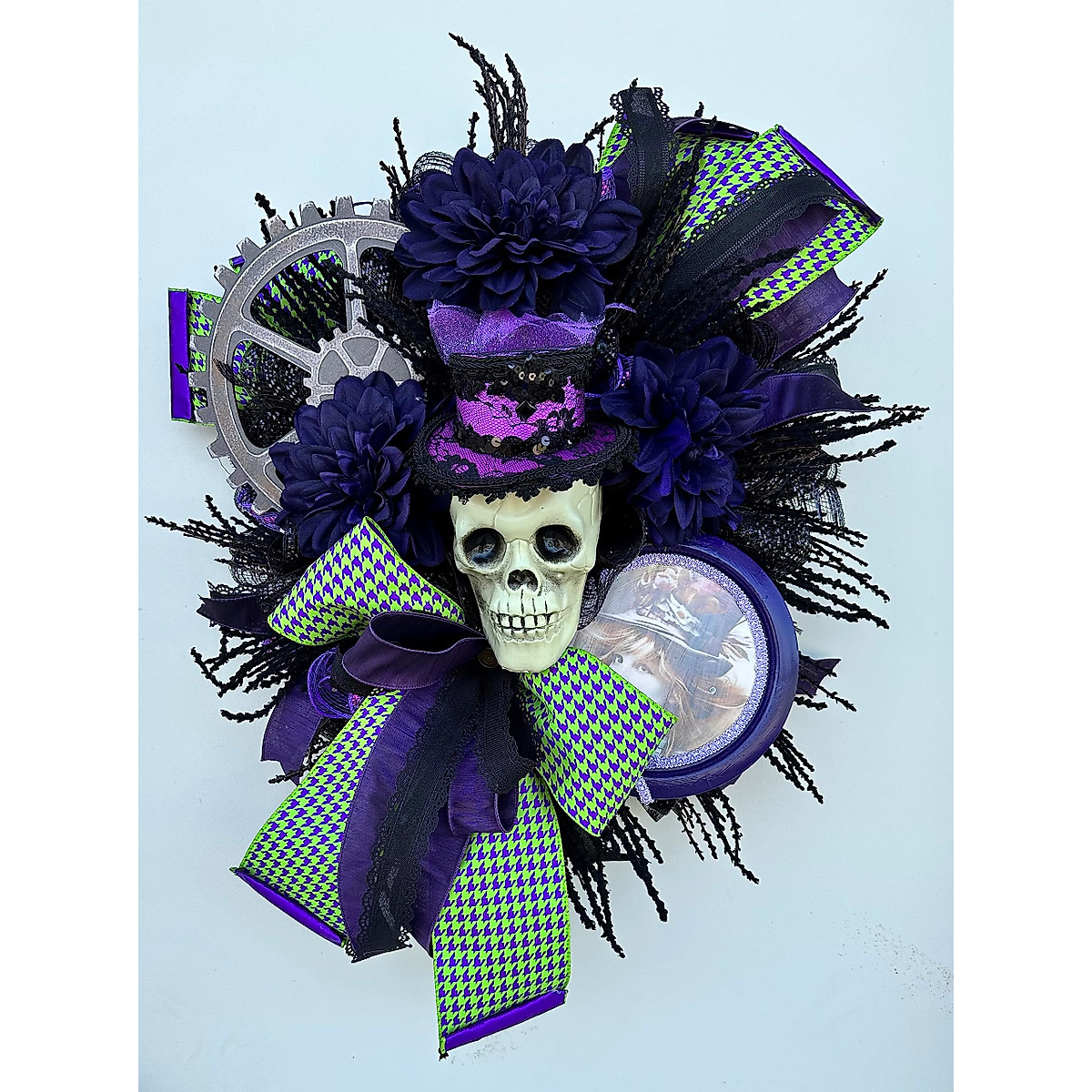 Purple Steampunk Halloween Skeleton Wreath - 26x19in - Spooky and Stylish Décor