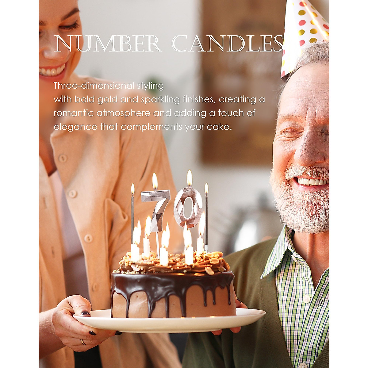 Rose Gold Birthday Candles Number 60 Candle with 6pcs Long Birthday Candles, Birthday Candles for Cake,60th Birthday Party Decorations Women Men Cake Topper Wedding Anniversary Celebration Supplies