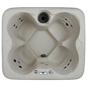 LifeSmart 4-Person Hot Tub, Outdoor Spa w/ Cover and LED Lights, Square, Beige