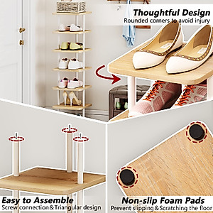 AZERPIAN Shoe Rack 7 Tier Vertical Storage Organizer Narrow Metal Slim Shelf Modern Free Standing Shoe Tower Saving Space for Closet Entryway Bedroom,White