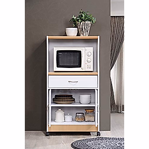 HODEDAH IMPORT Microwave Cart with One Drawer, Two Doors, and Shelf for Storage, White