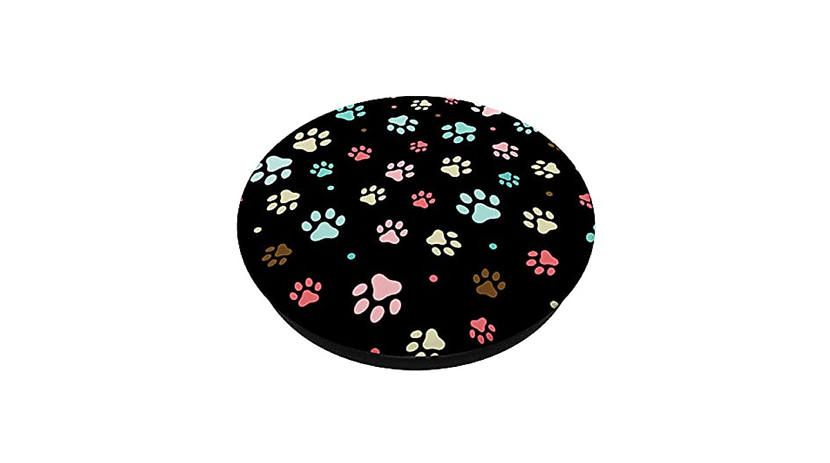 Cute Colorful Paw Print Pattern On Black Background PopSockets ...