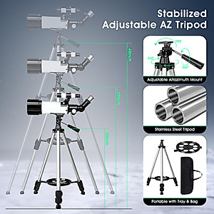 Telescope for Kids Adults Beginners,70mm Aperture 400mm Focal Length Telescopio for Astronomy, Multi Coated Travel Refractor Astronomical Telescopes with Wireless Remote