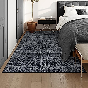 Lahome Black Abstract Rugs for Living Room 5x7, Machine Washable Morden Black Carpet Rug for Bedroom, Neutral Solid Soft Home Office Rugs for Dining Room Apartment