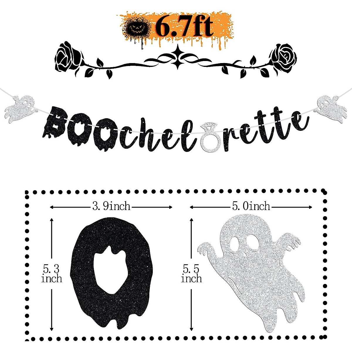 Halloween Boocheloretee Banner,She Found Her Boo, Ghost Garland Spooky October Bachelorette Bridal Shower Wedding Party Decorations Supplies, Black Glitter