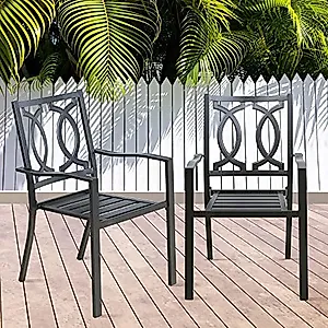 Ulax Furniture Outdoor Patio Dining Chairs with Arms Steel Slat Seat Stacking Garden Chair (Set of 2) (New Vision Set of Two)