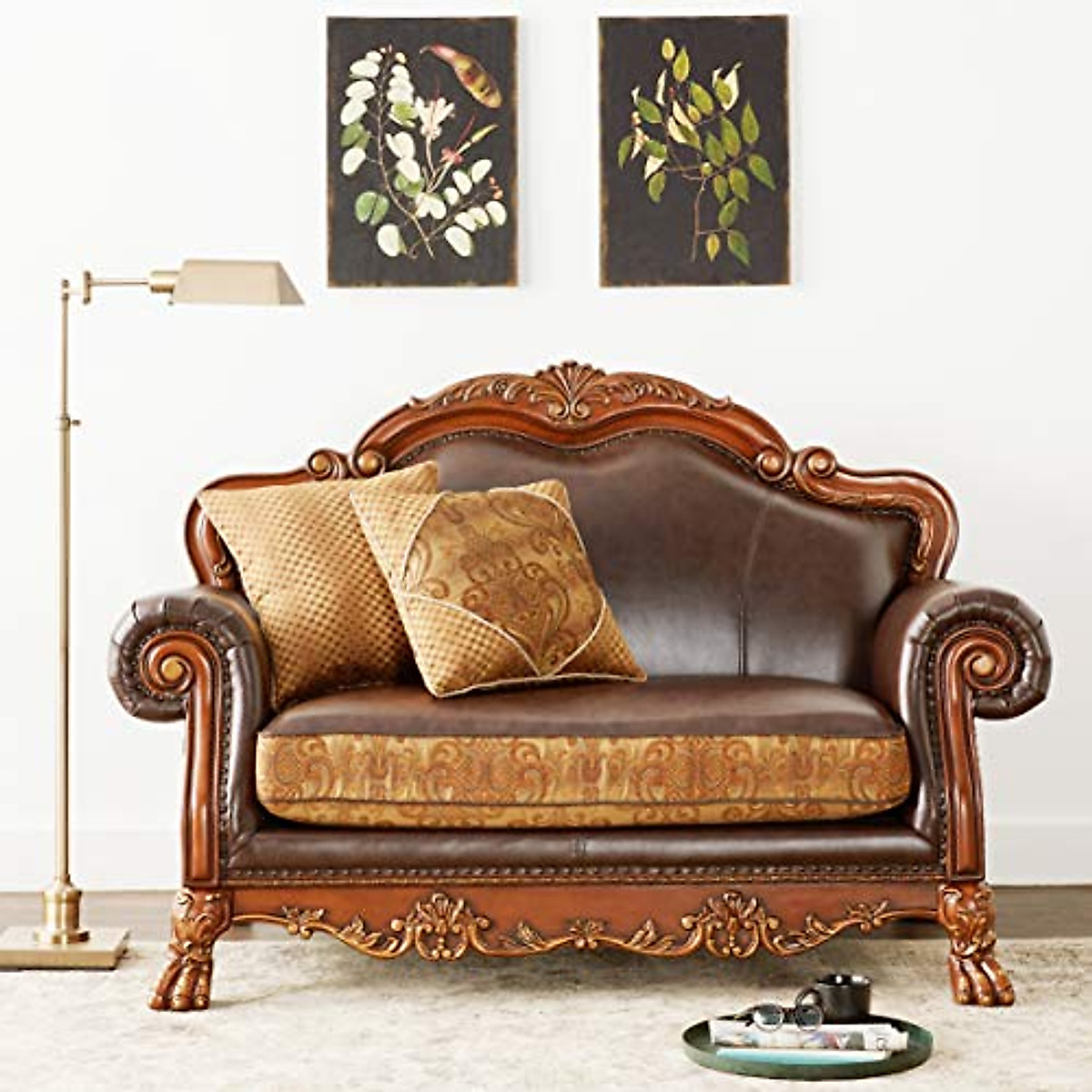 ACME Dresden Loveseat with 2 Pillows, Chenille PU Finish