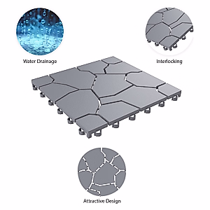 Deck Tiles 12-Pack Polypropylene Interlocking Patio Tiles Outdoor Flooring for Balcony, Porch, and Garage by Pure Garden (Stone Gray)