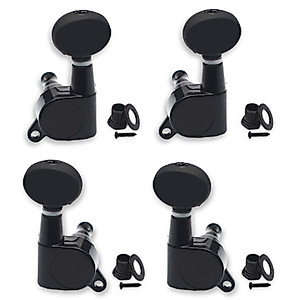 SAPHUE 2R2L Ukulele Tuning Pegs Parts,Small oval Concave Button Sealed-gear String Tuners Tuning Pegs key Machine Heads for Ukulele (Black)