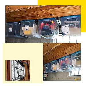 Dtructiew Overhead Garage Storage Rack,Adjustable Hanging Storage Racks for Garage,Heavy Duty Bins Garage Ceiling Storage Racks,17" Garage Tote Storage Organization System (3 Packs, for 2 Bins)