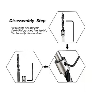 Chew Steel Tools, 11 Pack Woodworking Chamfer Drilling Tools Including 7 Brad Pointed Countersink Drill Bit with L-Wrench, 3 Titanium Countersink bits, 1 Hex Key Wrenc