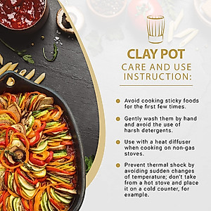 Toque Blanche Clay Pot Essentials - Versatile Clay Cooking Pots, Handmade Earthenware Cookware - Perfect for Cooking Soups, Stews, and More | Black - 6-Quart Large Pot with Handle & Lid