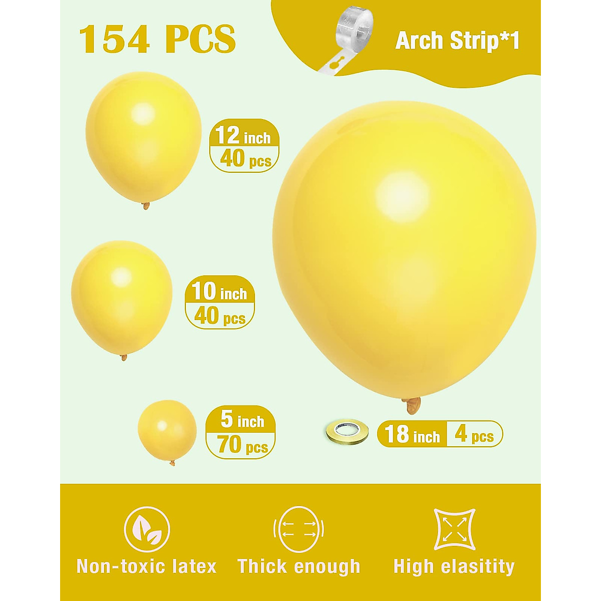 Styirl Yellow Party Latex Balloons - 154 Pcs 5/10/12/18 inch Birthday Party Balloons for Halloween/Christmas/Graduation Decorations, Yellow Globos Ballons Decorations for Mickey Theme Party