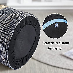 Wimarsbon Natural Seagrass Foot Stool, Hand Weaving Round Ottoman, Poof Pouffe Accent Chair, for Living Room, Bedroom, Nursery, kidsroom, Patio, Gym, Outdoor Seat - Natural & Blue