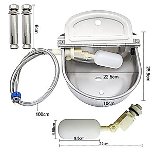 Stainless Steel Automatic Livestock Waterer Dog Waterer Bowl Upgraded Bottom Drain Hole With Water Hose (3/4'') and Float Valve and Two Expansion Screws, for Cattle Horse Goat Sheep Animals Pet