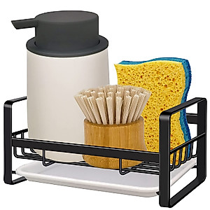 VANTEN Kitchen Sink Caddy Sponge Holder Sink Caddy Organizer, Sponge Holder for Sink, Sink Tray Drainer Rack, Soap Dish Dispenser Brush Holder Storage Kitchen Accessories -Countertop or Adhesive