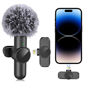 PUSEALON Wireless Lavalier Microphone for iPhone iPad, Professional Tiny Omnidirectional Cordless Lapel Microphone Wireless for iPhone Recording YouTube Interview TikTok Podcast