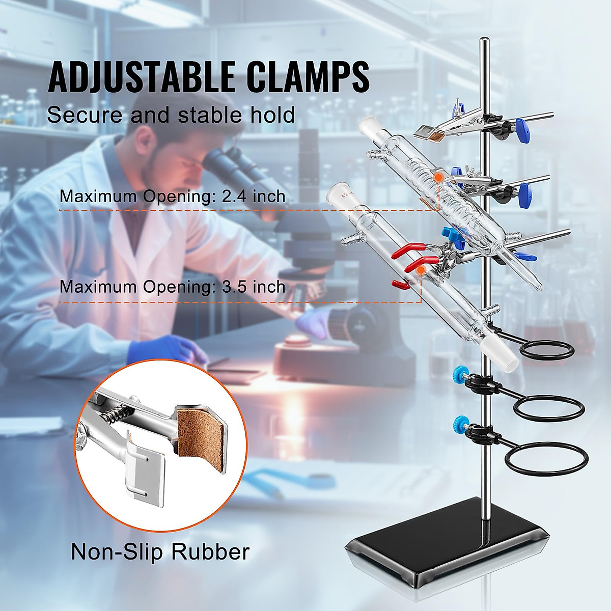 VEVOR Laboratory Grade Metalware Set - Support Stand Premium Iron Material Laboratory Stand Support Lab Clamp Flask Clamp Condenser Stand 60cm