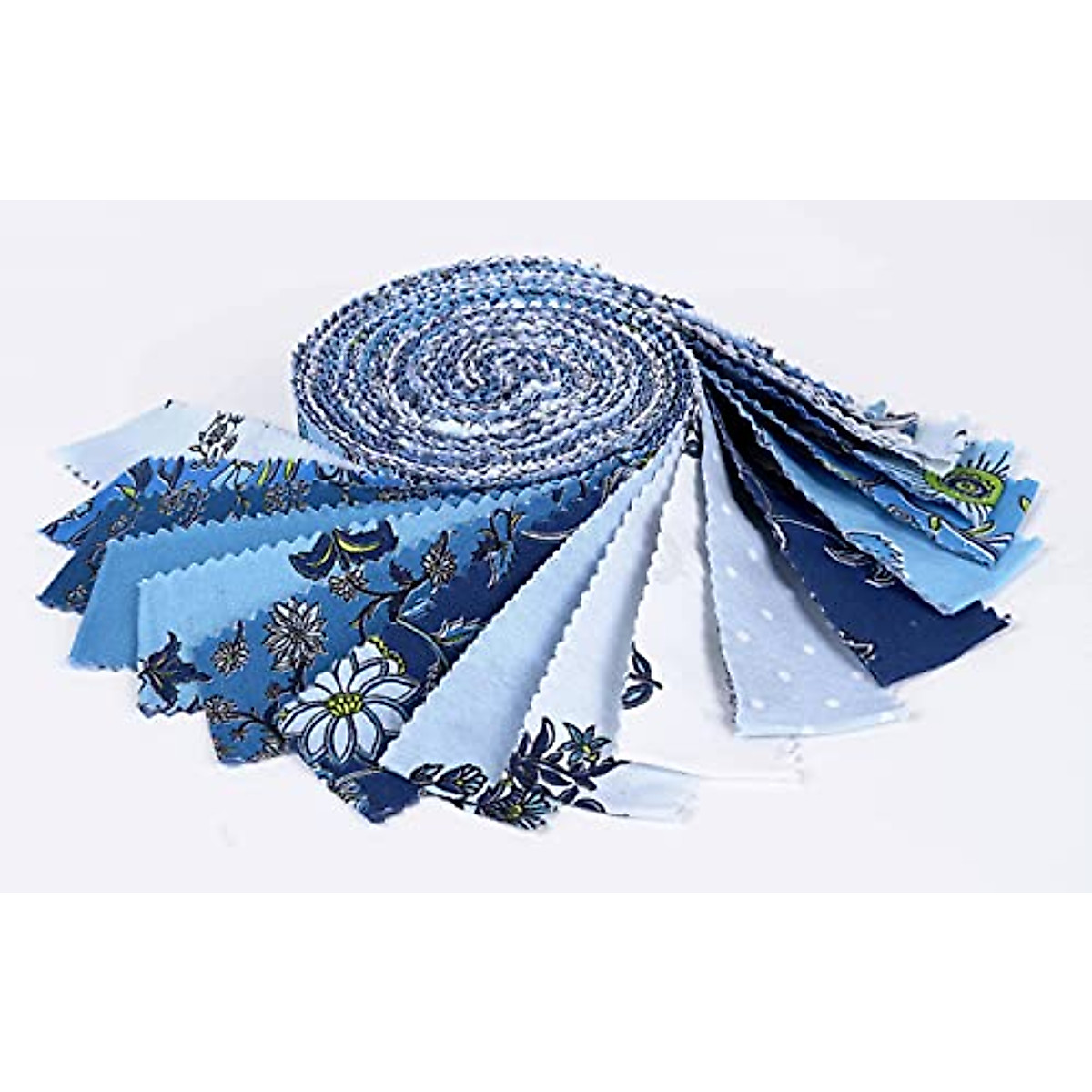 Soimoi 40Pcs Block Print Precut Fabrics Strips Roll Up 1.5x42inches Cotton Jelly Rolls for Quilting - Blue