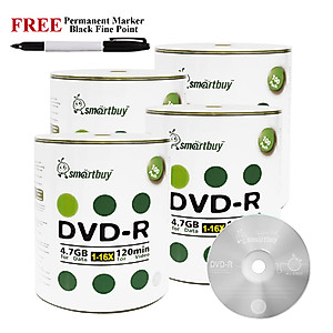 Smartbuy 400-disc 4.7GB/120min 16x DVD-R Logo Top Blank Media Record Disc + Black Permanent Marker
