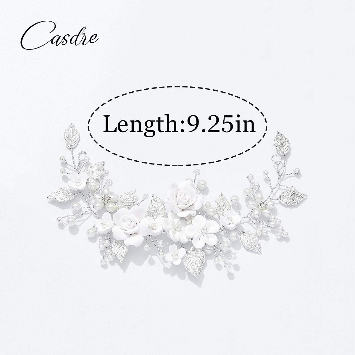 Casdre Flower Bride Wedding Hair Vine Pearl Bridal Headpiece Leaf Hair Accessories Hair Piece for Women and Girls (A Silver)