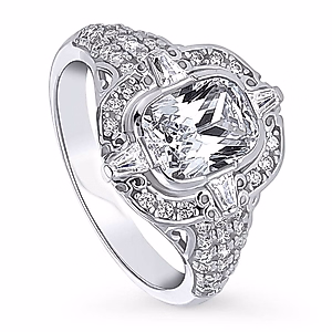 BERRICLE Sterling Silver Art Deco Cubic Zirconia CZ Statement Fashion Ring for Women, Rhodium Plated Size 8