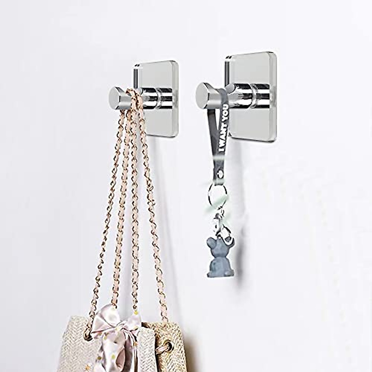 Mirror Acrylic Self Adhesive Hook, Iron Finished Chrome Pack of 2 Sticky Hooks for Bath Towel Robe Hook, Heavy Duty Door Wall Hook for Bathroom Kitchen(WJ012)