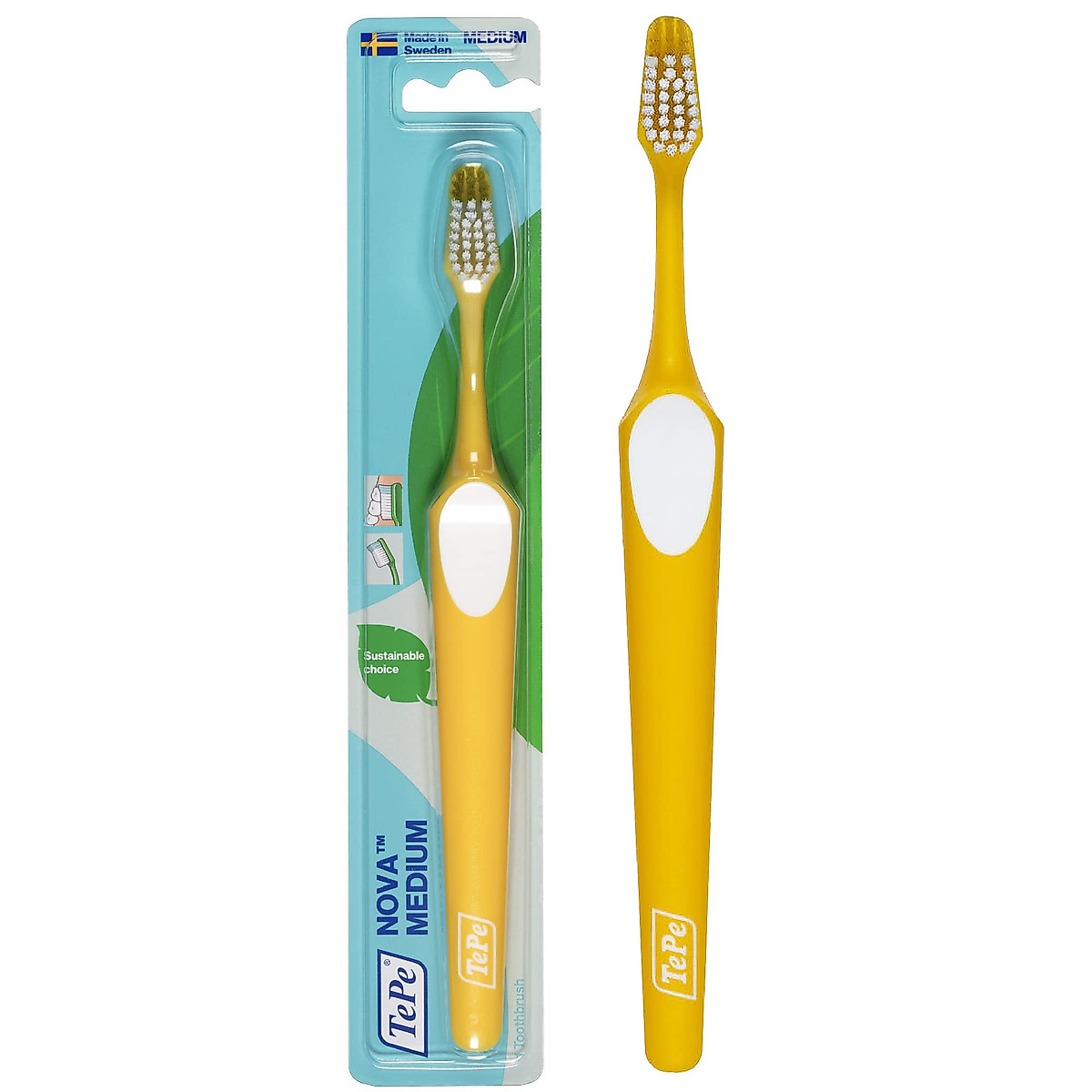 TEPE Nova Medium Firm Toothbrush for Adults with Tapered Head, Angled Neck, and Thumb Grip, Pack of 1