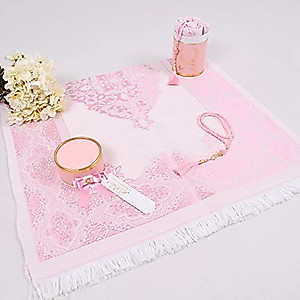 Islamic Elite Favors Personalized Muslim Lightweight Travel Prayer Rug Prayer Beads Set, Prayer Mat Tasbeeh Set, Ramadan Eid Hajj Umrah Wedding Birthday Graduation Mother's Day (Pink)