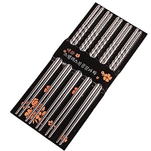 5 Pairs Metal Chopsticks, Reusable Stainless Steel Chopsticks, Dishwasher Safe, Japanese Korean Chinese Chopstick, for Cooking, Eating