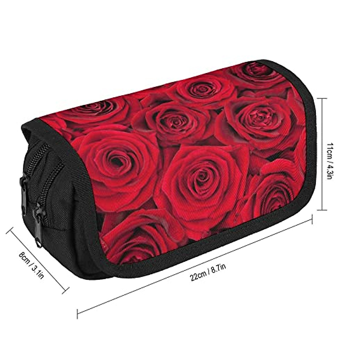 Beautiful Red Roses Pencil Case with Two Large Compartments Pocket Big Capacity Storage Pouch Pencil Bag for School Teen Adult