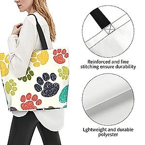 Cute Colorful Dog Paw Printed Women'S Fashion Large Waterproof Tote Shoulder Bag For All Kinds Of Everyday Uses