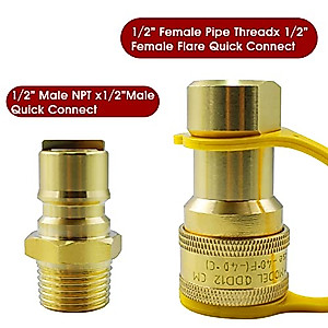 MENSI 1/2" QDD LP Natural Propane Gas Quick Connect Disconnect Connector and Male Insert Plug Solid Brass Male NPT Quick-Release Fitting Connector