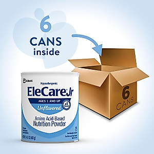EleCare Jr Nutrition Powder, Complete Nutrition For Ages 1 And Older With Food Allergies, Amino Acid-based Nutrition Powder, Unflavored, 14.1-oz Can, Pack of 6