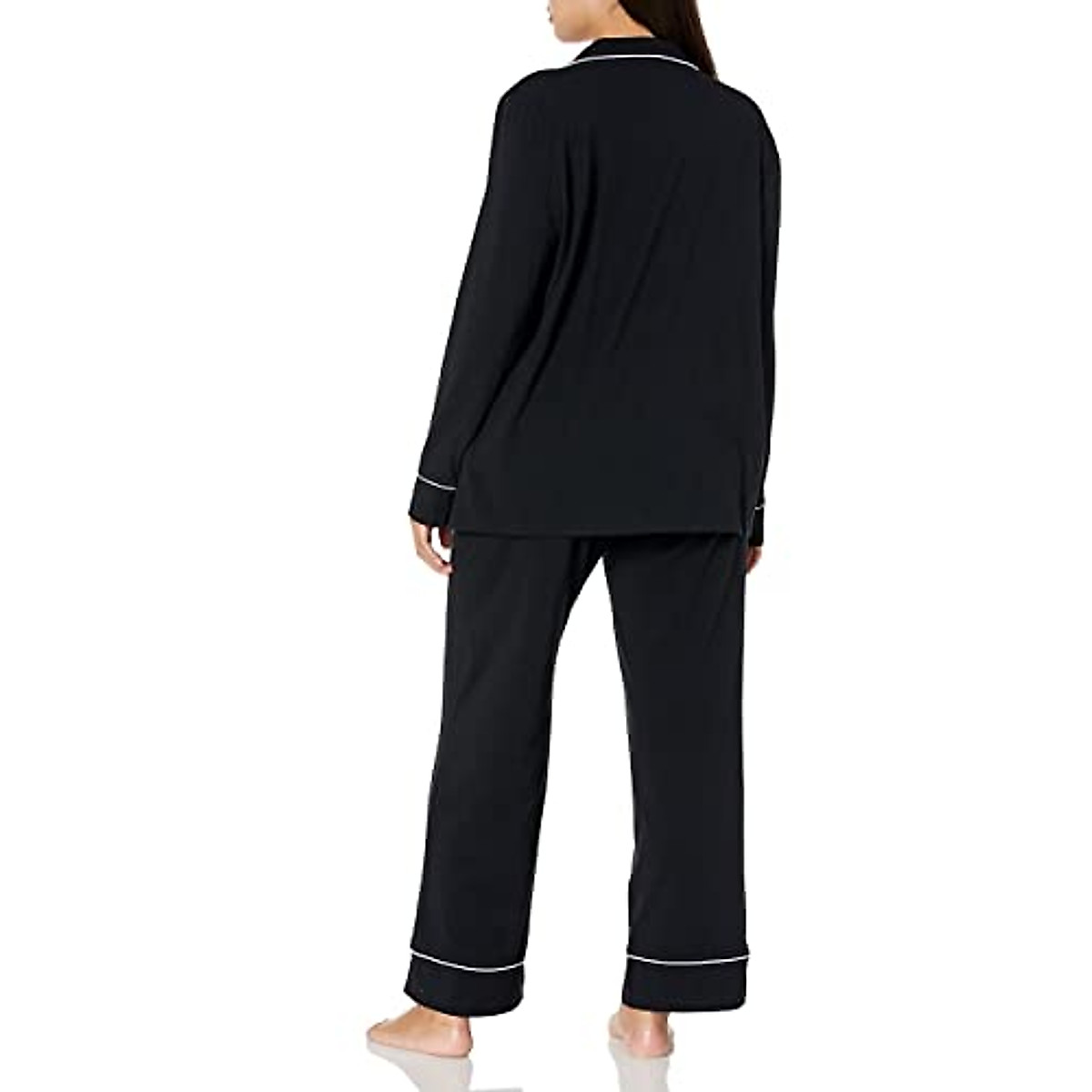 Amazon Essentials Women's Cotton Modal Long-Sleeve Shirt and Full-Length Bottom Pajama Set, Black, Large