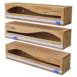 3 in 1 Detachable Plastic Wrap Dispenser with Slide Cutter, Roll Organization Storage Holder, Aluminum Foil & Parchment Paper, Fits 12" Roll for Kitchen Drawers