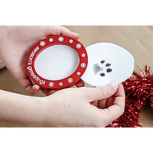Pearhead Christmas Pawprints Double-Sided Holiday Photo Ornament, Season's Grrreetings Dog or Cat DIY Pawprint Keepsake, Pet Picture Christmas Tree Ornament, With Included Clean-Touch Ink Pad